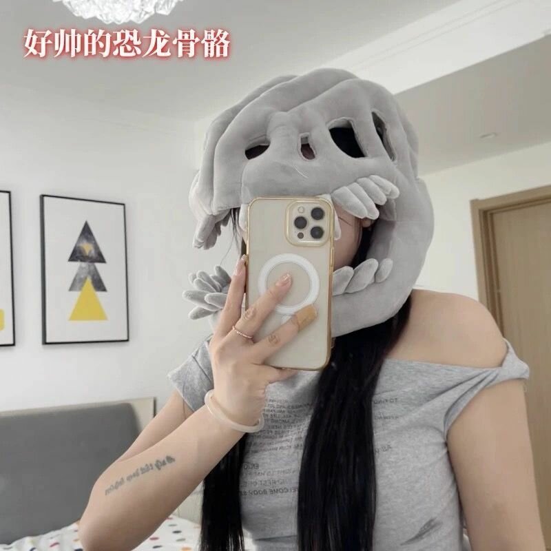 Новая китайская игрушка-плюшевый головной убор в виде скелета динозавра, забавная кукла-экзоскелет, головной убор динозавра, шляпа