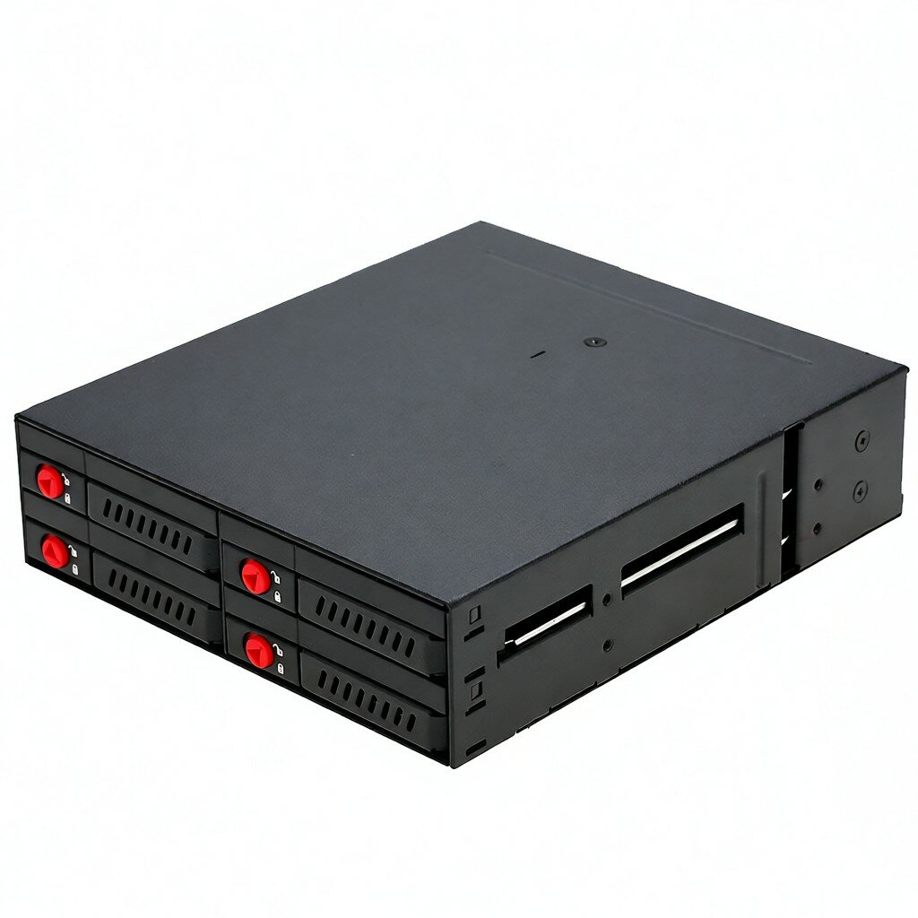 OImaster 4 Bays 2.5 SATA HDD SSD Black Mobile Rack Backplane with Key Lock Locker Function Support Hot-swap 6Gbps Transmission for 5.25 Drive Bay Metal 7-15mm Device Fit SATA Interface LED Indicator 4 pin Power 17*14.6*4.2cm 1*Rack 4*Cables 16*HDD