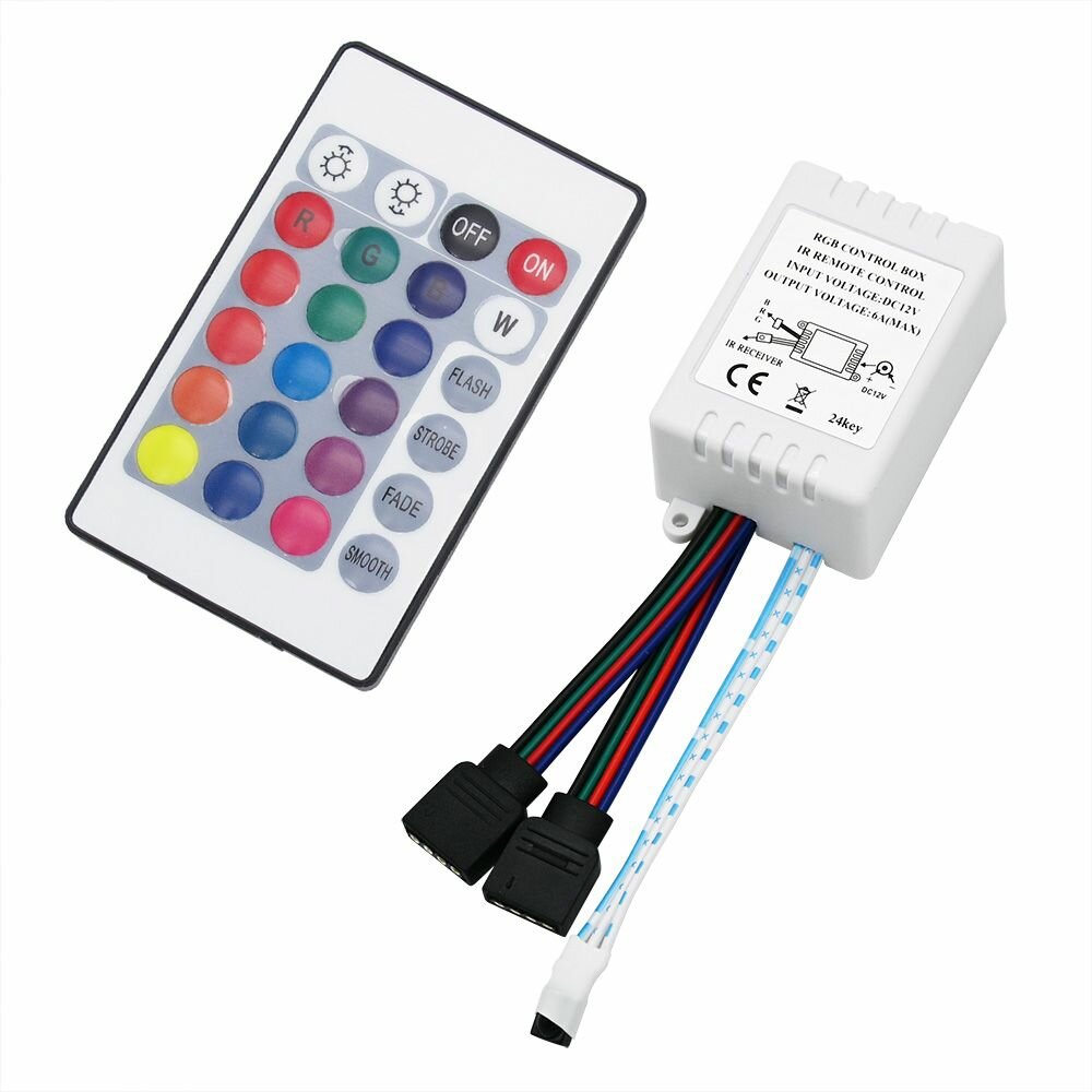 Контроллер управления светом 2 порта выход LED ленты RGB IR 6A 72W 12V с инфракрасным пультом управления