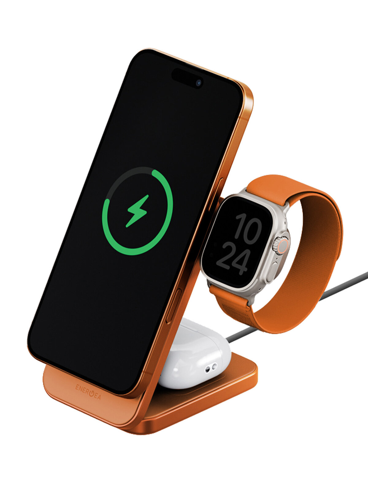 Беспроводное зарядное устройство Energea MagTrio 2, 3в1 со стандартом Qi2, магнитная с MagSafe, 25 Вт, оранжевый