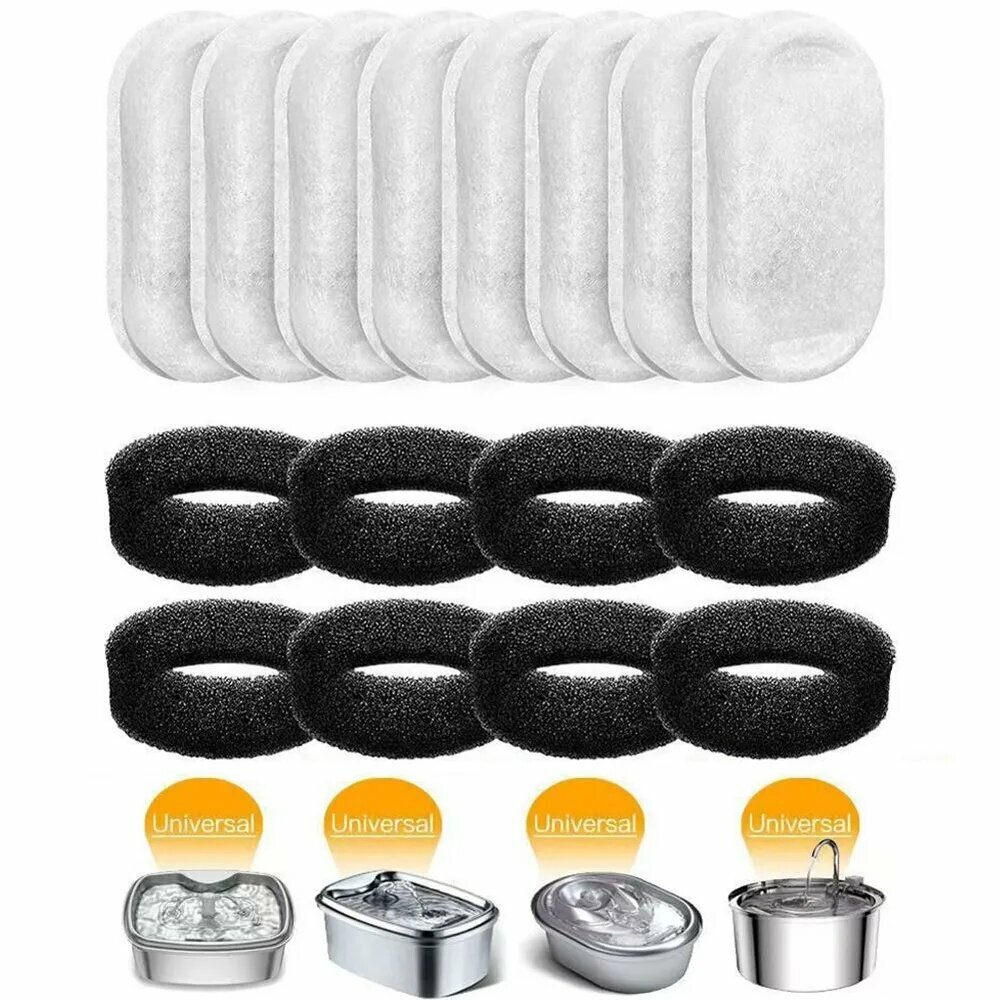Сменные фильтры для фонтанчика кошки, 8 шт. + 8 шт. фильтрующих губок