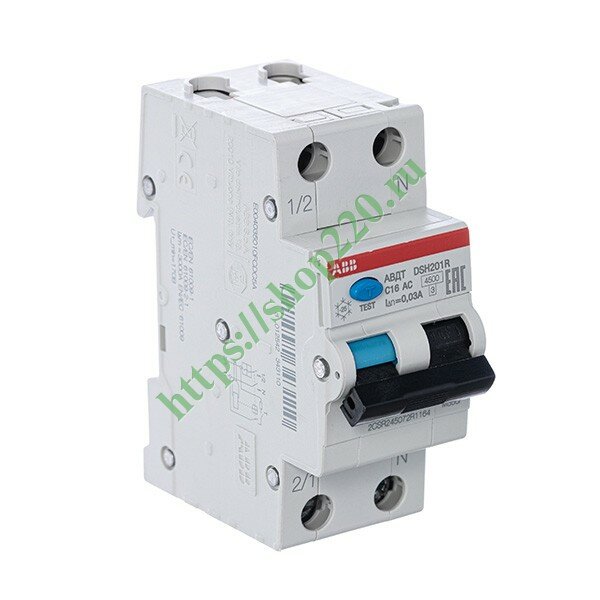 Дифференциальный автоматический выключатель ABB серии DS201 на 10 Ампер с током утечки 30мА 2CSR255080R1104