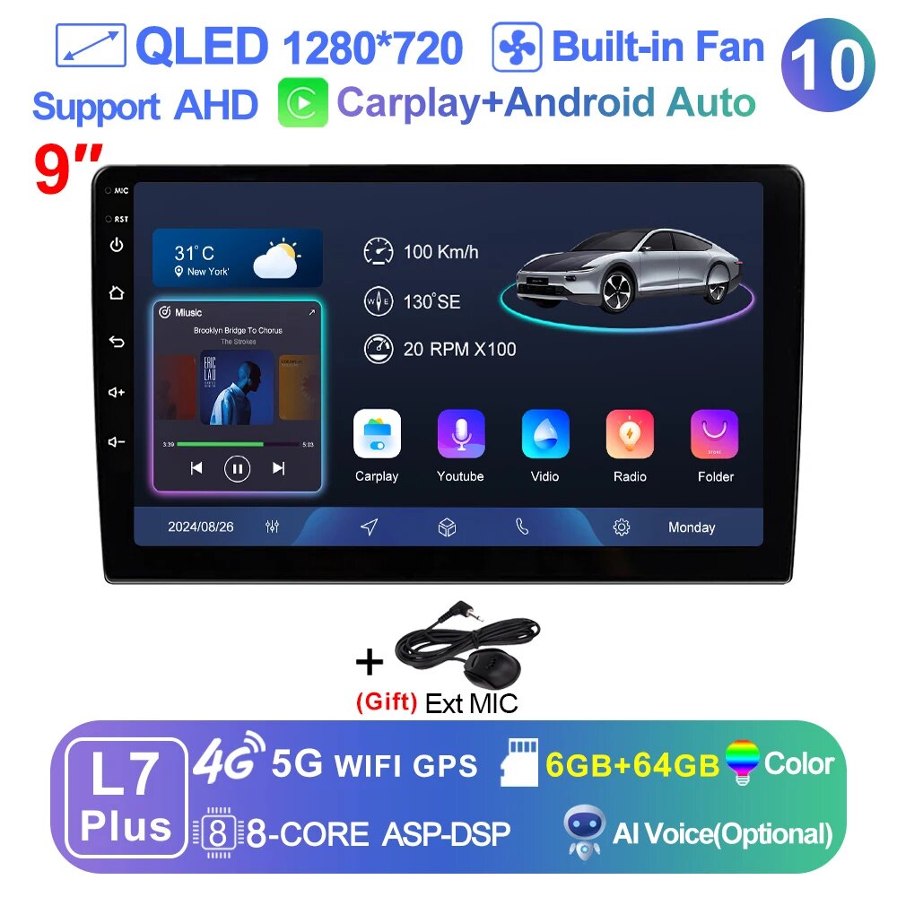 9" Android автомагнитола L7 Plus 6/64GB, Carplay