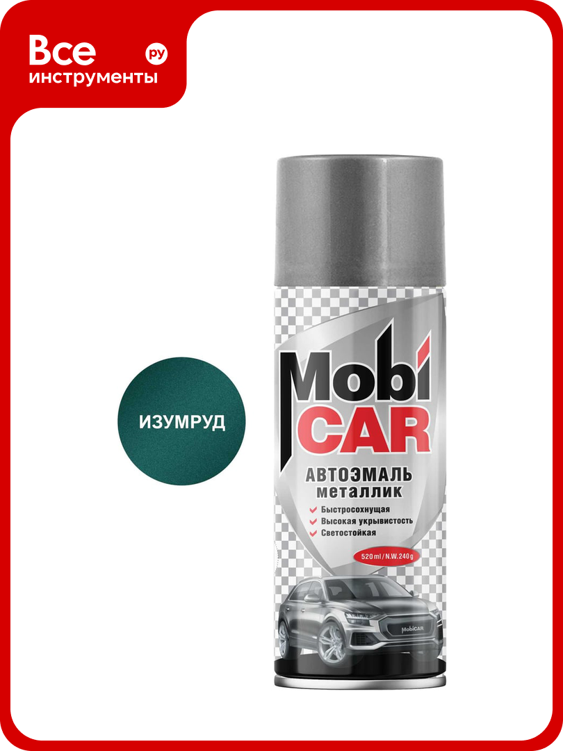 Аэрозольная автоэмаль Mobicar металлик 520 мл 385 изумруд 0502-385 MC