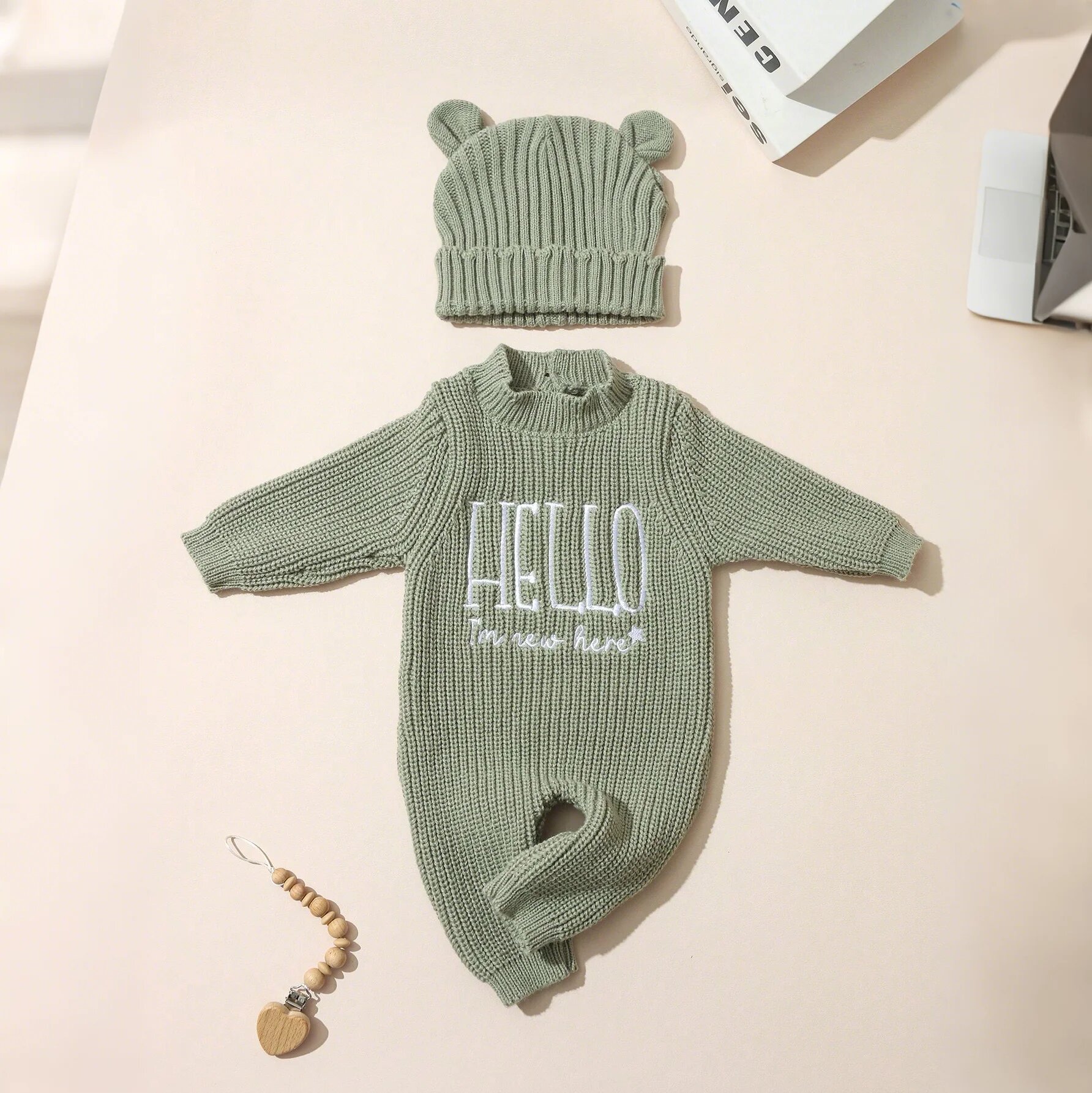 Вязаный Костюм Ylsteed «Hello» С Вышивкой Для Новорожденных, Одежда Для Фотосессий С Ушками Медведя