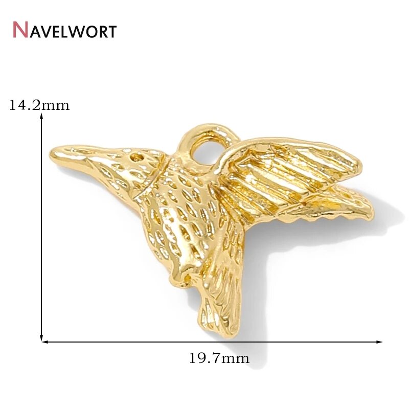 Подвеска-шарм NAVELWORT птица, 14K позолота, 19.7x14.2 мм, 8 шт.