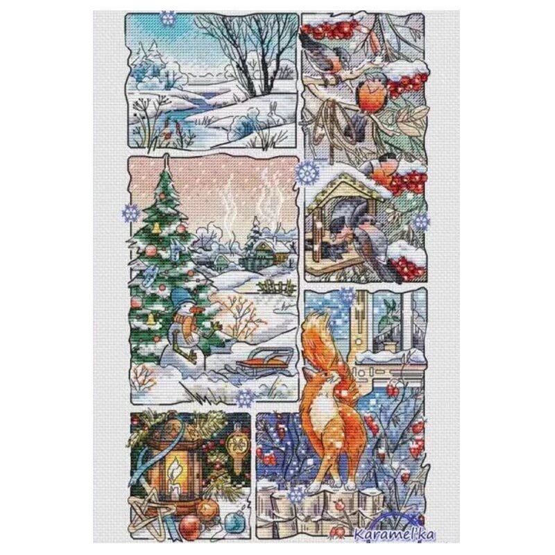 Набор для вышивки крестом зимний пейзаж 14ct white