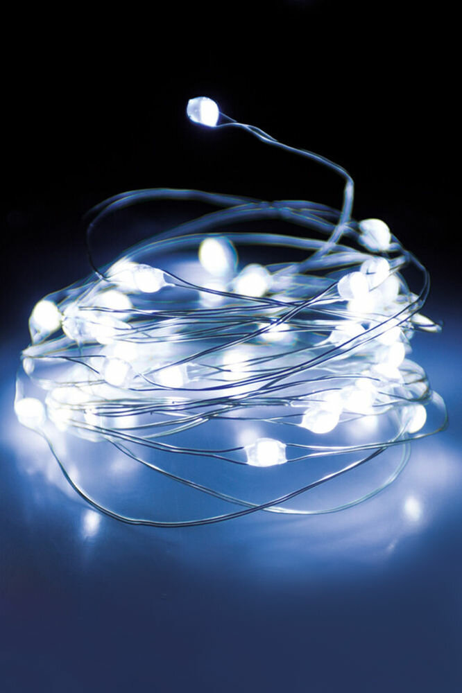 Гирлянда сияющие капли - макси, 66 холодных белых big-micro-LED огней (крупные мини диоды), 1 м, таймер, серебряная проволока, батарейки, Koopman International AMZ800000