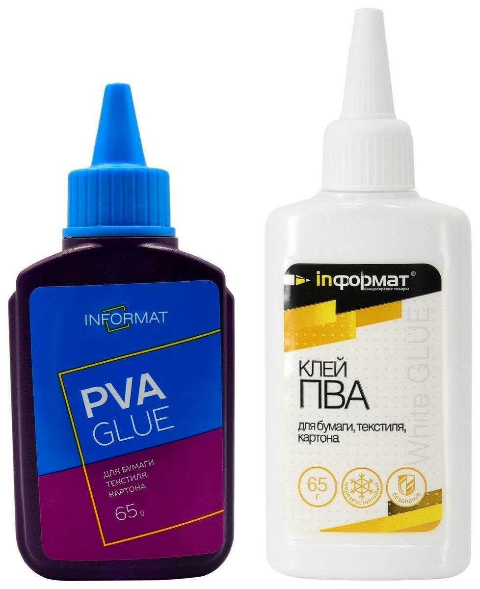 Клей пва универсальный 65 мл с дозатором, густой, для бумаги и дерева, морозоустойчивый