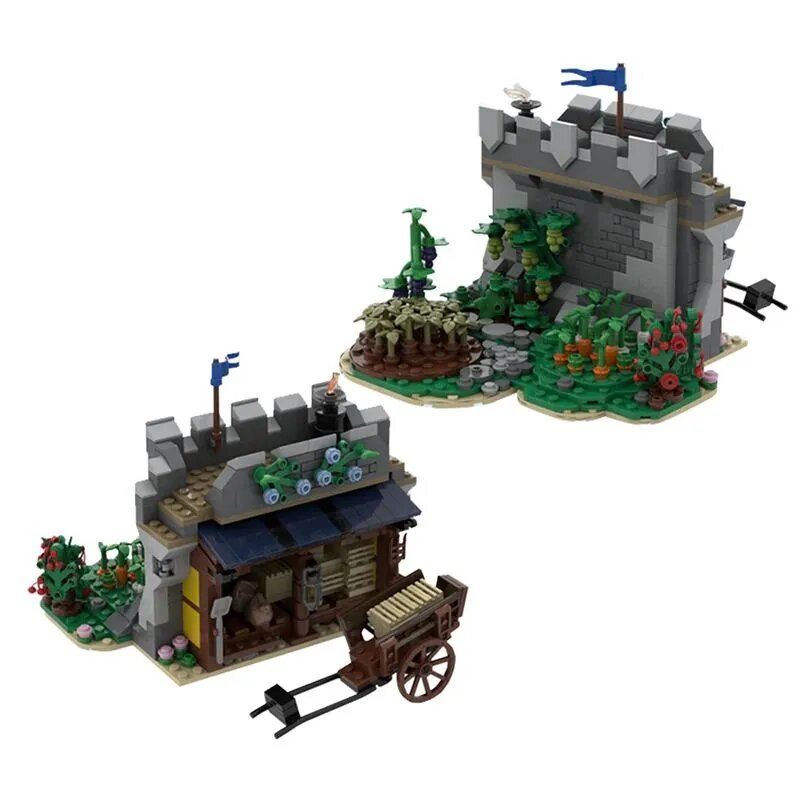 Растягивающаяся модель MOC Rickyard, строительные блоки, средневековое здание, сборные кирпичи, детская игрушка