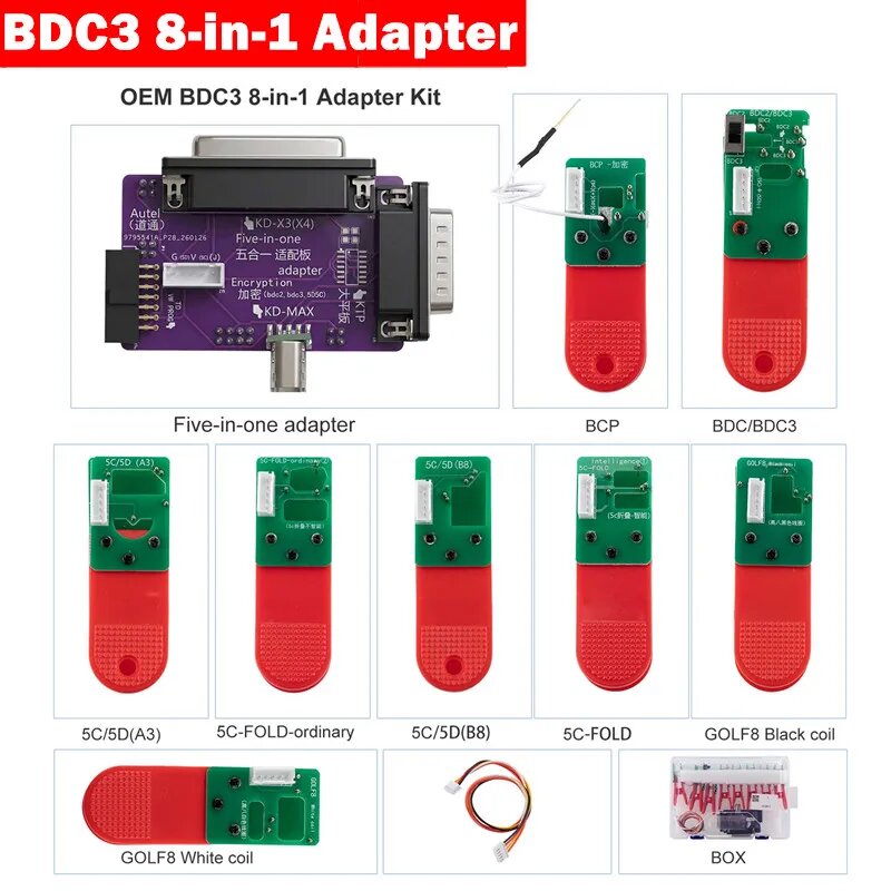 Комплект адаптеров OEM BDC3 8-в-1 для VAG 5C 5D и BMW для программирования зашифрованных ключей, совместим с Keydiy KD-X4/ KD-MAX/ VVDI Key Tool