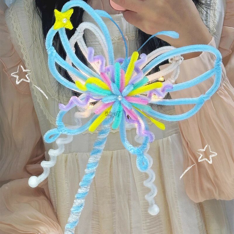 Креативный набор материалов для изготовления волшебной палочки-бабочки с эффектом фейерверка, подарок на женский день, подарок на день рождения для девочек.