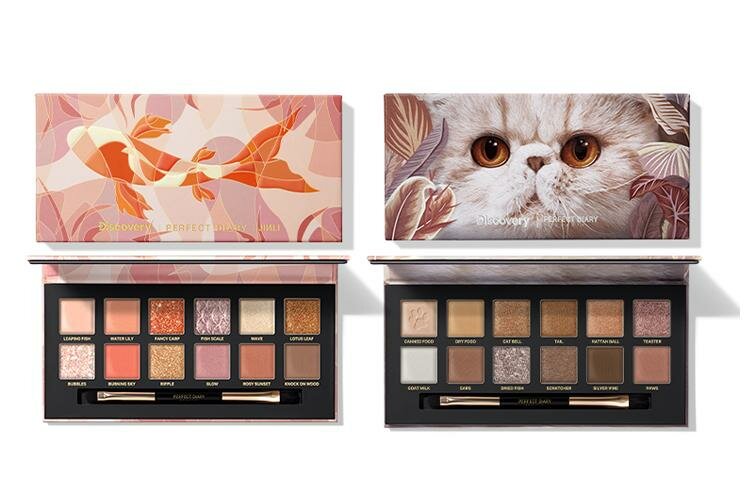 Тени для век женские PERFECT DIARY Animal Dial, Koi + cat, 12 цветов, жемчужные, усиливающие взгляд, 2 шт