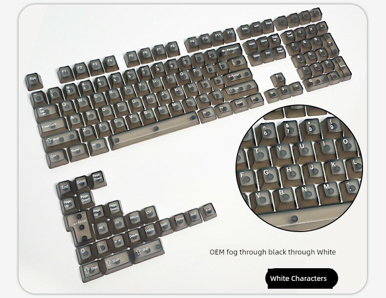 Комплект матовых черных прозрачных кейкапов OEM (пять сторон), без гравировки, с фронтальной или боковой гравировкой,