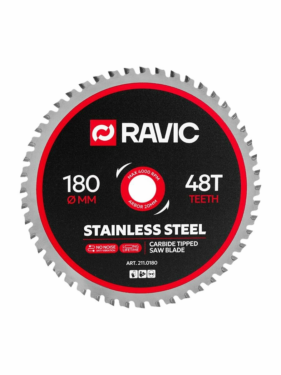 Диск пильный по нержавеющей стали Ravic 180х1,8/1,4х20 мм, Z 48
