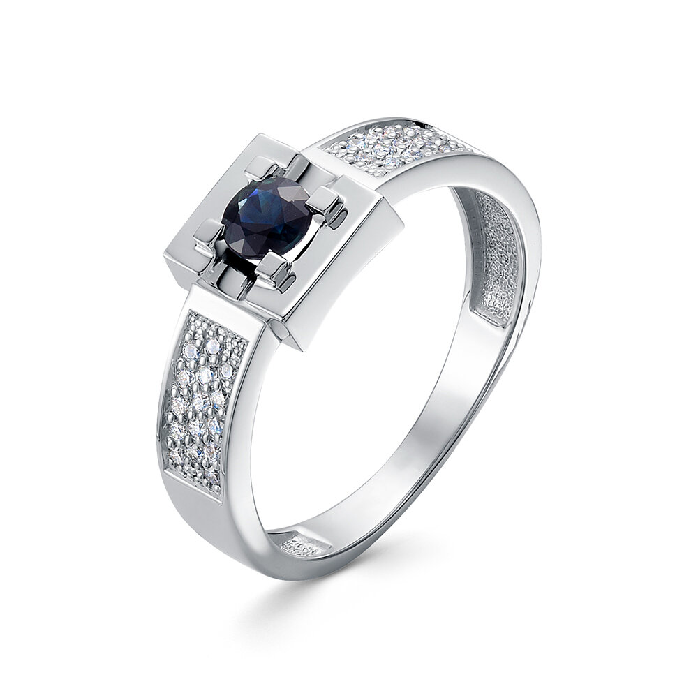 Кольцо, белое золото, 585 проба, бриллиант, сапфир