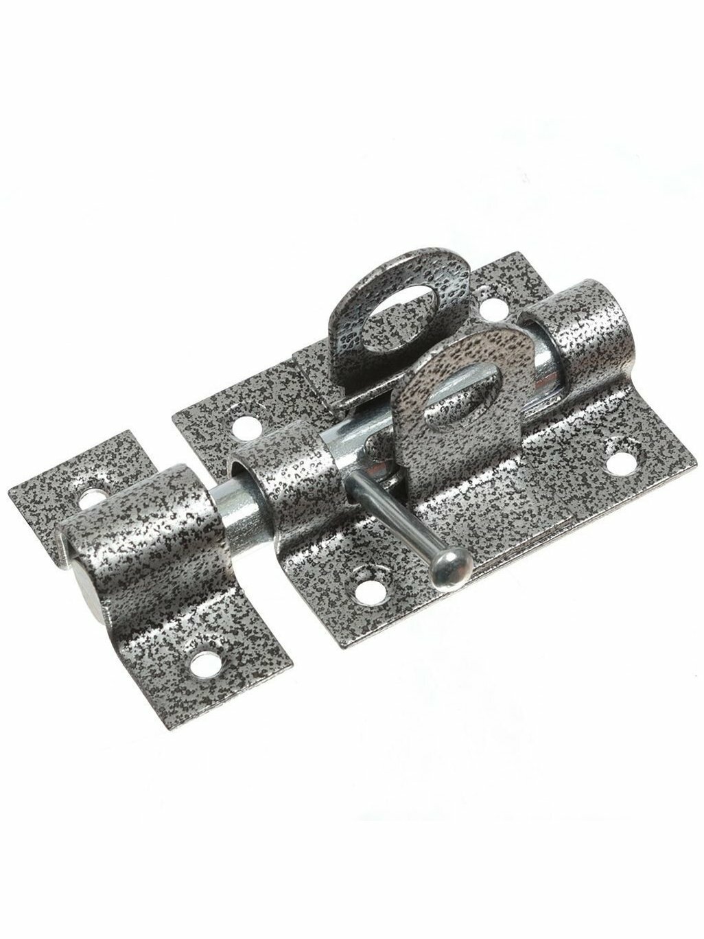 Засов круглый Делга 20759 с проушинами, цвет античное серебро, надежная дверная фурнитура для дома и дачи, 60х105х40 мм