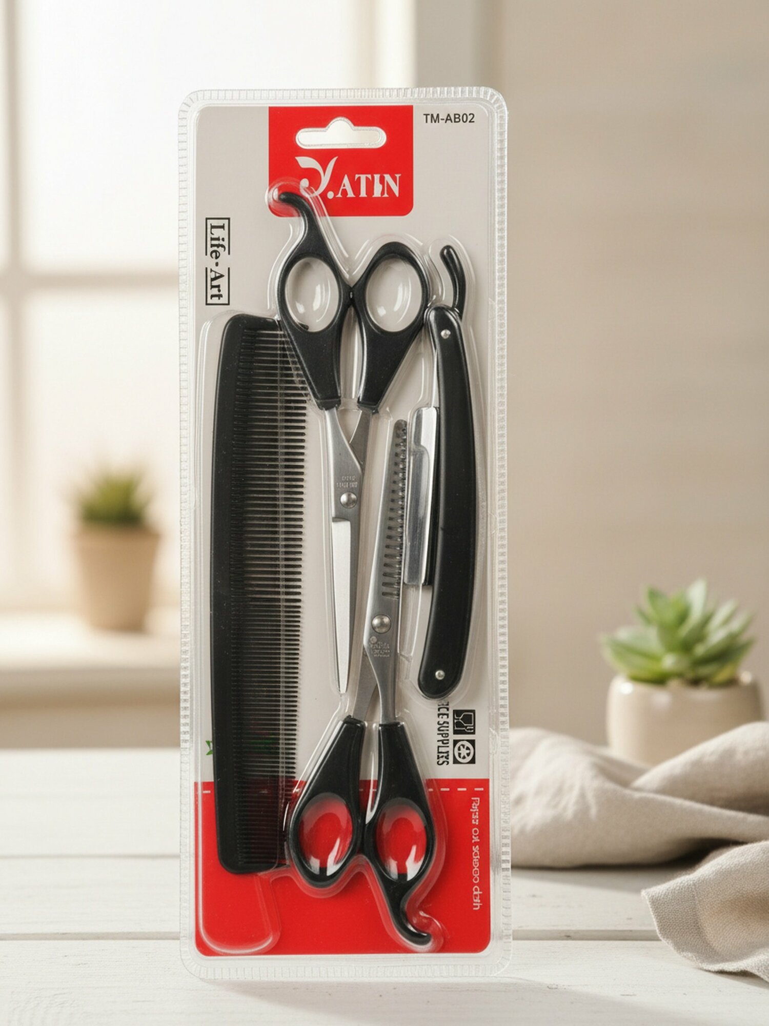 Набор парикмахера 4 предмета Y4-11550: профессиональные ножницы, филировочные ножницы, расческа и бритва для стрижки волос