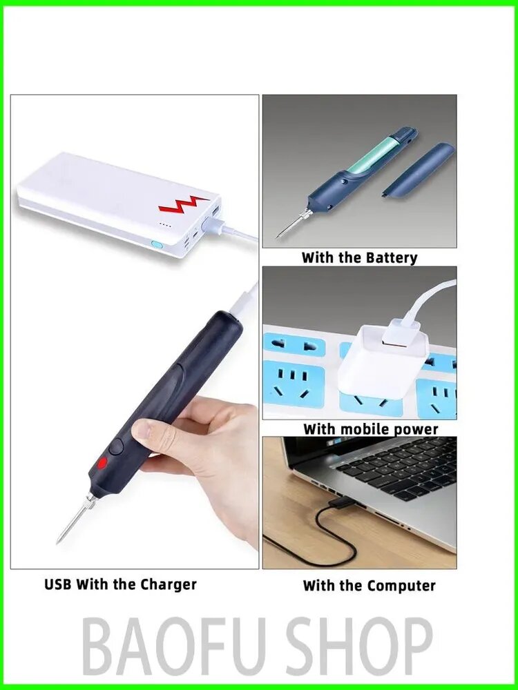 Аккумуляторный паяльник Cordless Soldering Iron, набор сменных жал и Type-C зарядкой — фото 1