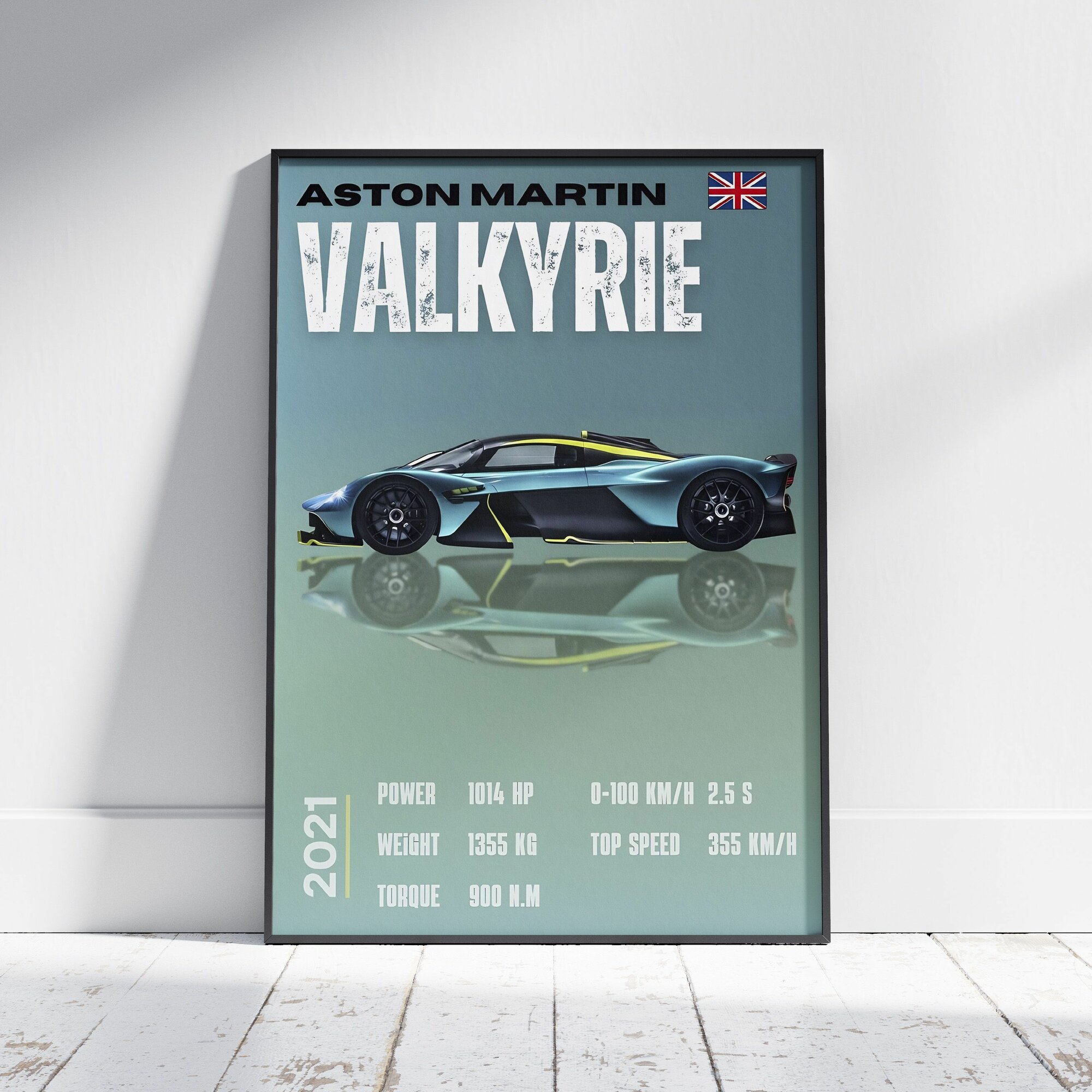 Плакат на стену для интерьера Спорткар (Aston Martin Valkyrie 2) - Постер по спортивным гоночным машинам автомобилям формата А4 (21x30 см)