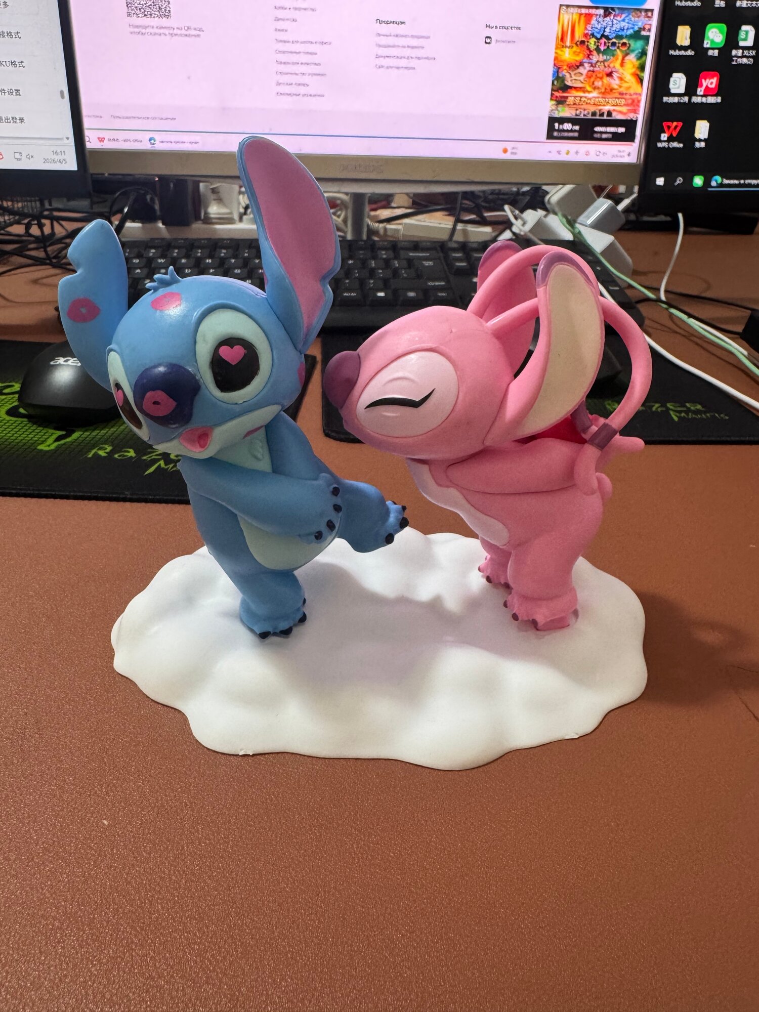 Фигурки Miniso Disney Лило и Стич пара коллекционных игрушек ПВХ розовый с подставкой 18 см