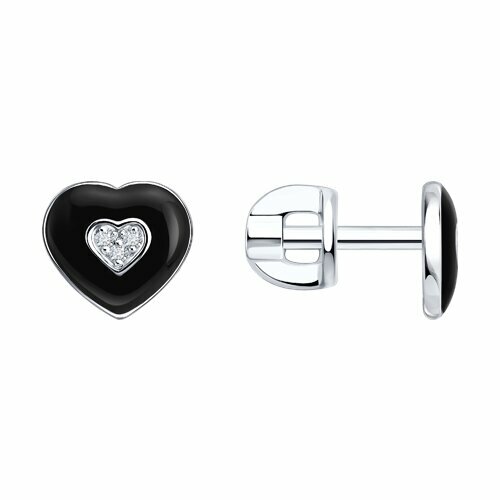 Серьги пусеты, серебро, 925 проба, родирование, эмаль, бриллиант