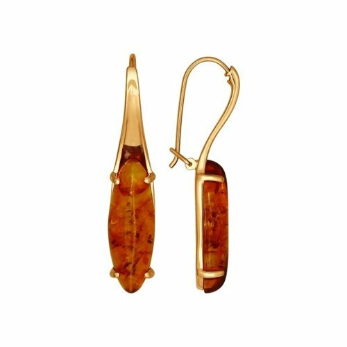 Серьги, серебро, 925 проба, золочение, янтарь синтетический