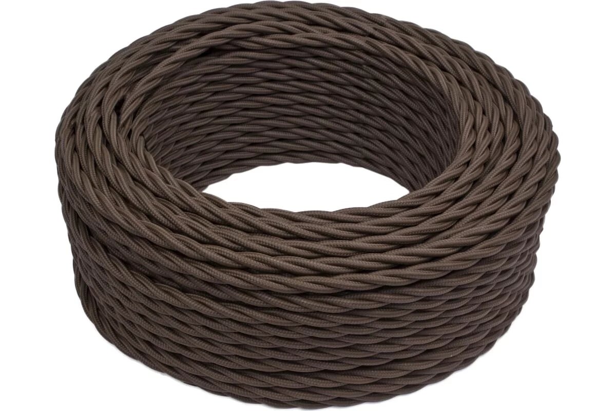 Ретро витой провод BIRONI 3х1,5, коричневый (матовый), 50 метров