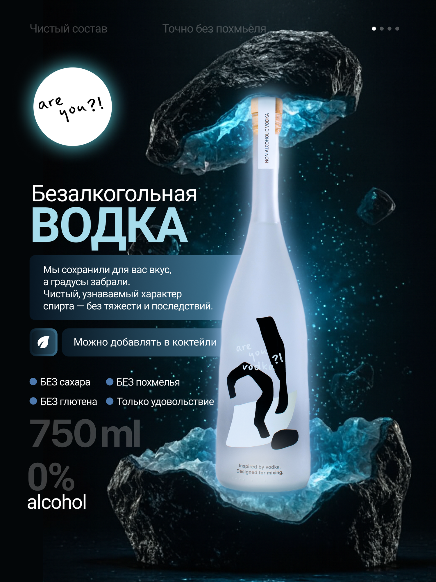 Безалкогольная водка "Are you?", альтернатива классической водки, 0% спирта, 30 ккал