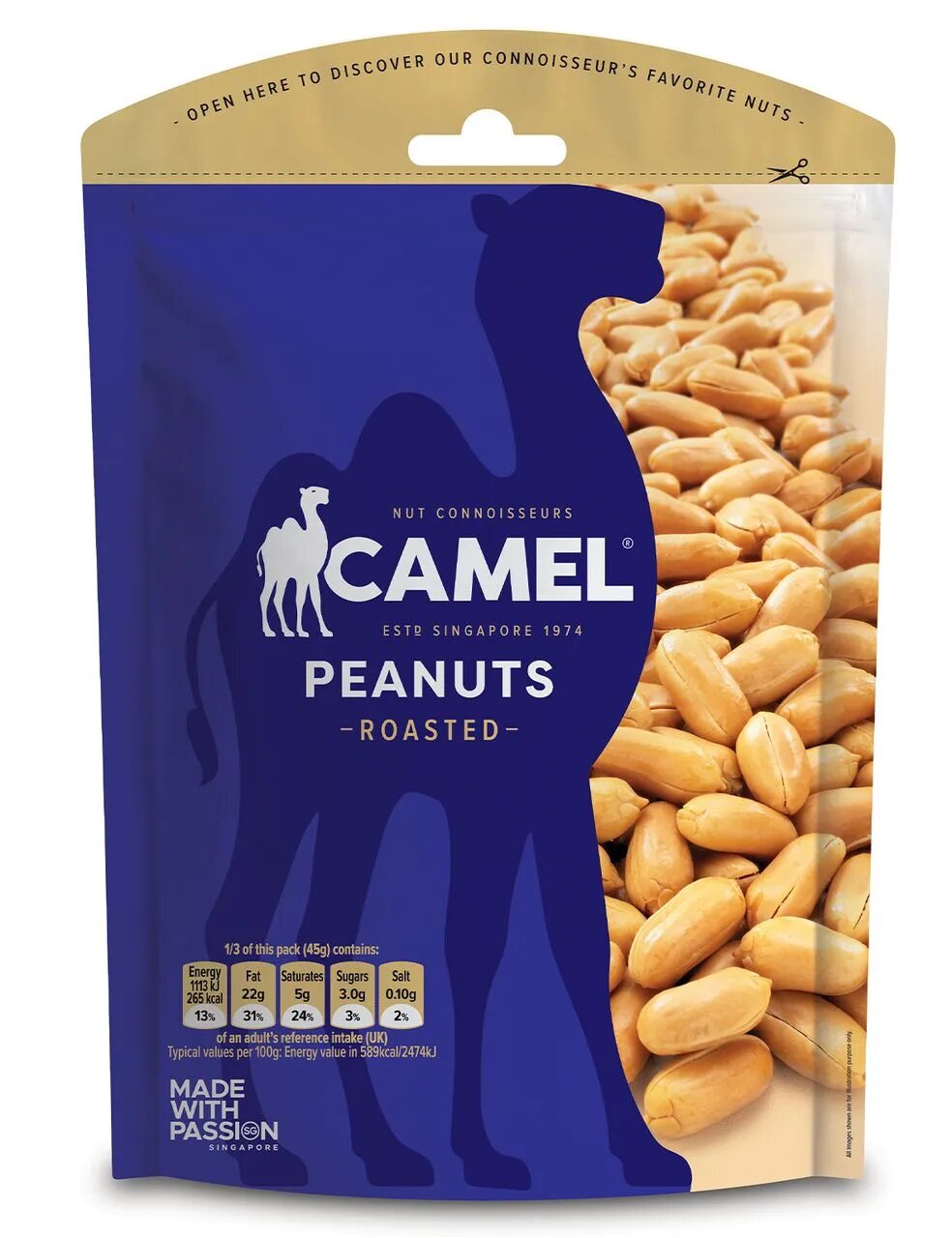 Жареный арахис подсоленный Camel "ROASTED PEANUTS", дой-пак, 135гр.