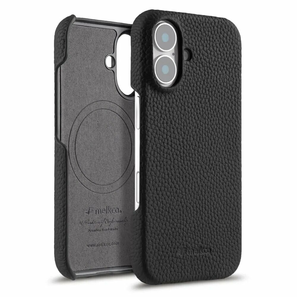 Чехол Melkco из натуральной кожи с магнитной зарядкой для iPhone 16 , защитная задняя крышка из воловьей кожи для камеры, черный