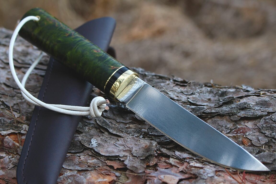Северный нож "Рабочий" D2, рукоять карельская береза (зеленая).
