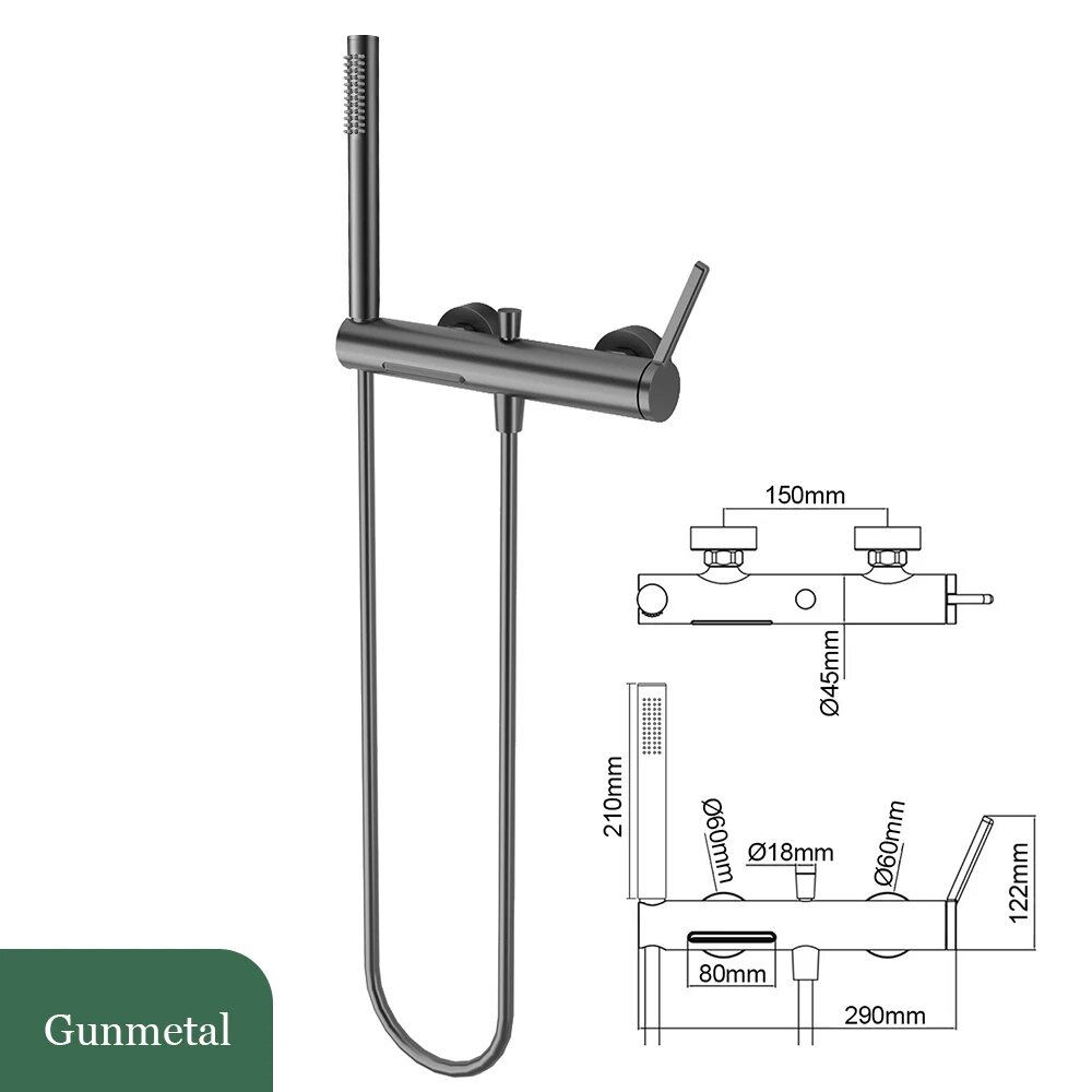 Душевой смеситель для ванной комнаты, монтируемый на стену, каскадный, из сплошного латунца, с двумя ручками, горячая и холодная вода, черный металлик