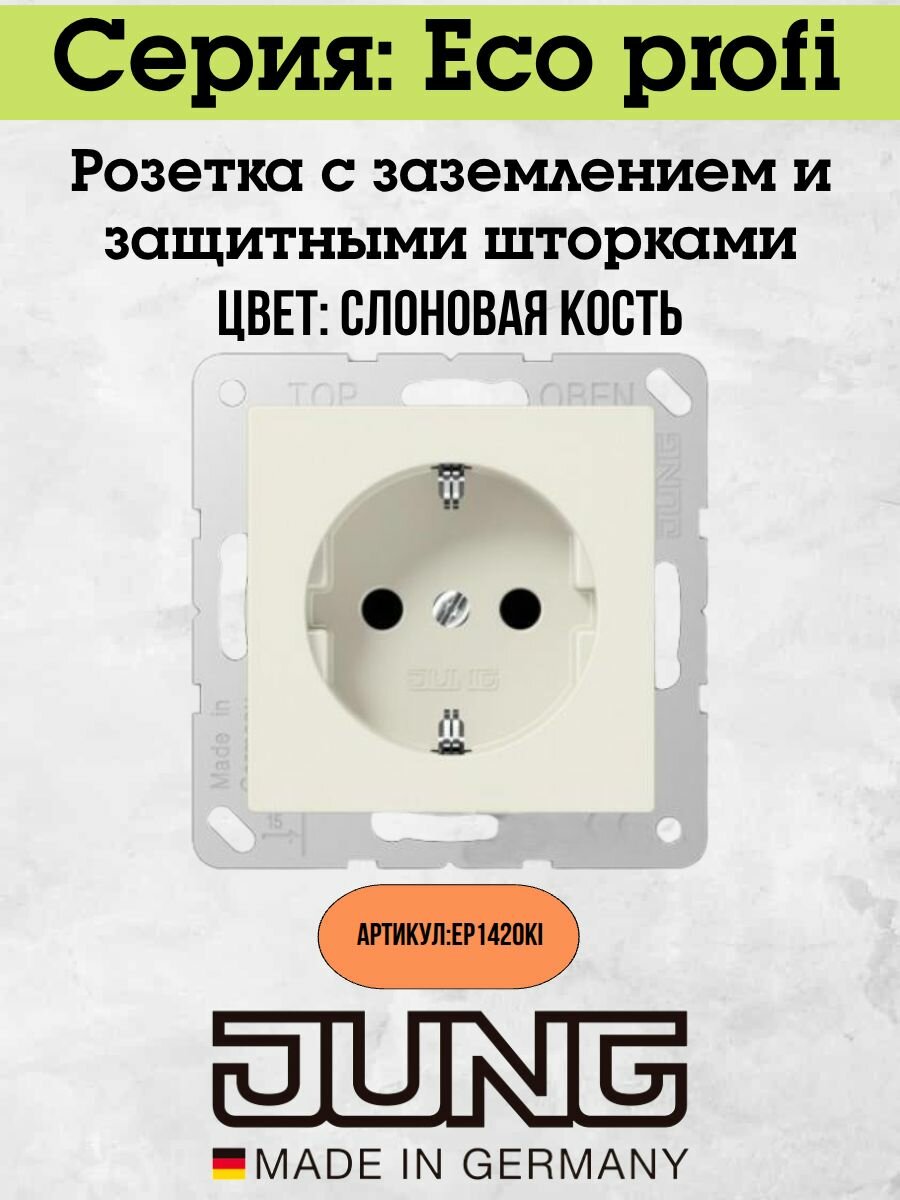 Розетка с заземлением и защитными шторками Jung eco profi