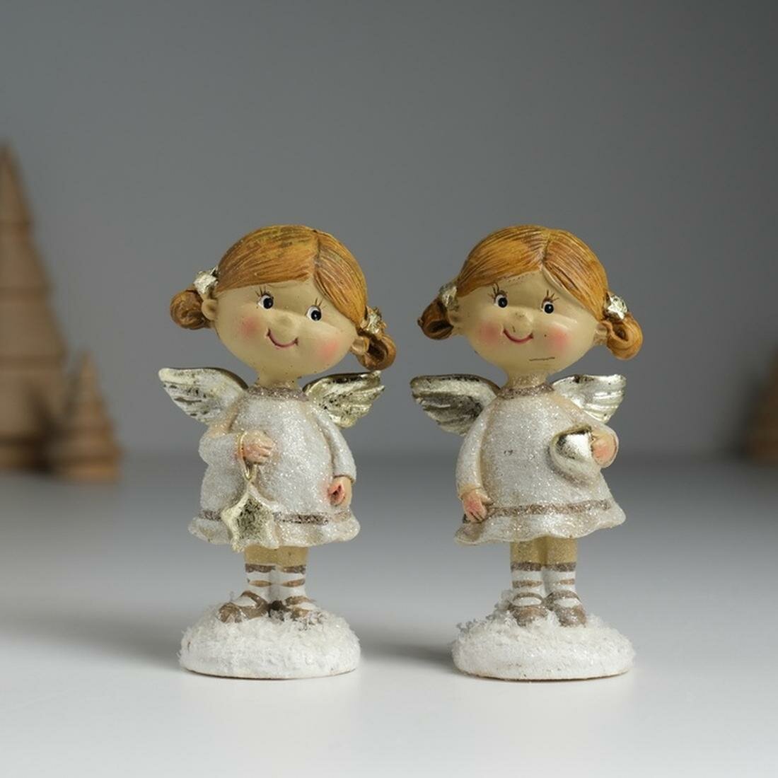 Фигурка полистоун «Ангелочек с хвостиками, в сером платьице», 4.5×3.5×8.5 см, микс