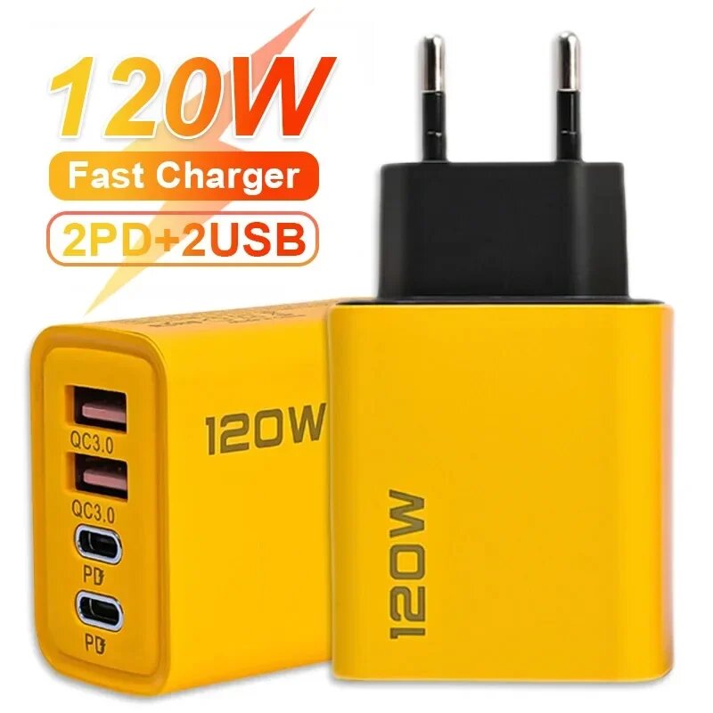 4-портовое Зарядное Устройство С Двойным USB-портом PD, Быстрая Зарядка QC3.0 120W, EU-Charger