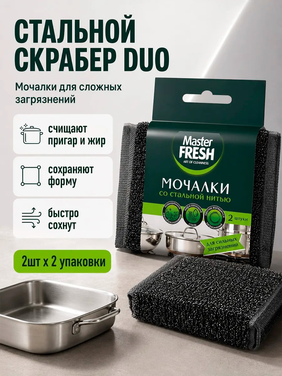 Мочалки для посуды со стальной нитью Master Fresh набор 2шт*2уп