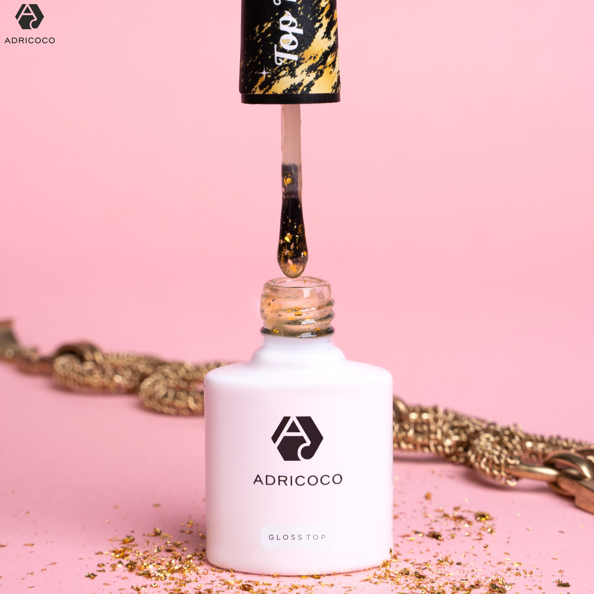 Adricoco gloss top закрепитель для гель-лака potal золото 8 мл