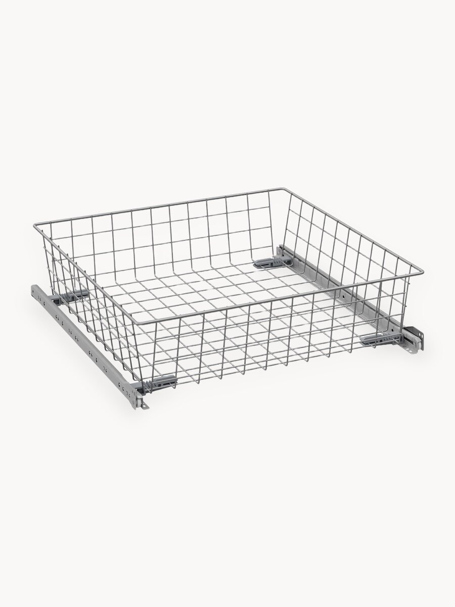 Корзина выдвижная сетчатая металлическая в шкаф, с направляющими, металлик серебристый 12*50*50см