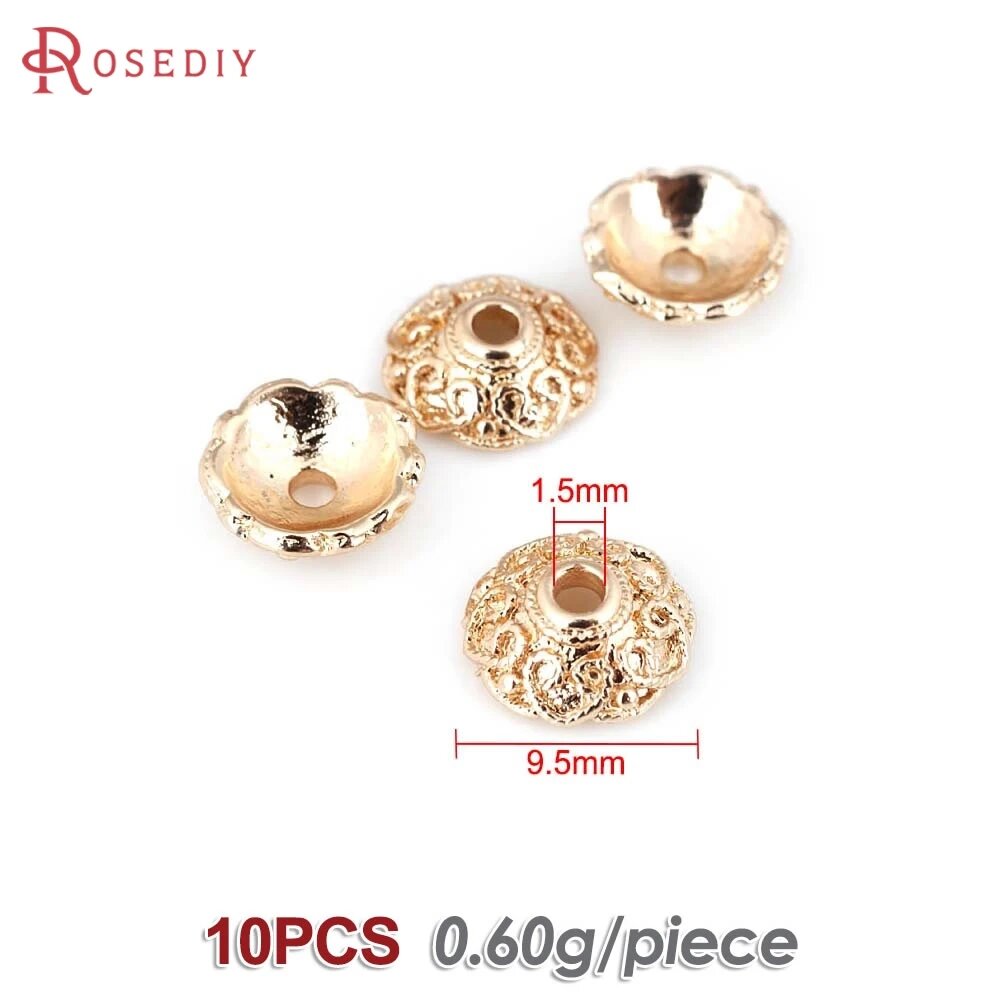 Колпачки для бусин Rosediy, 18K золото, 11 мм, 10 шт