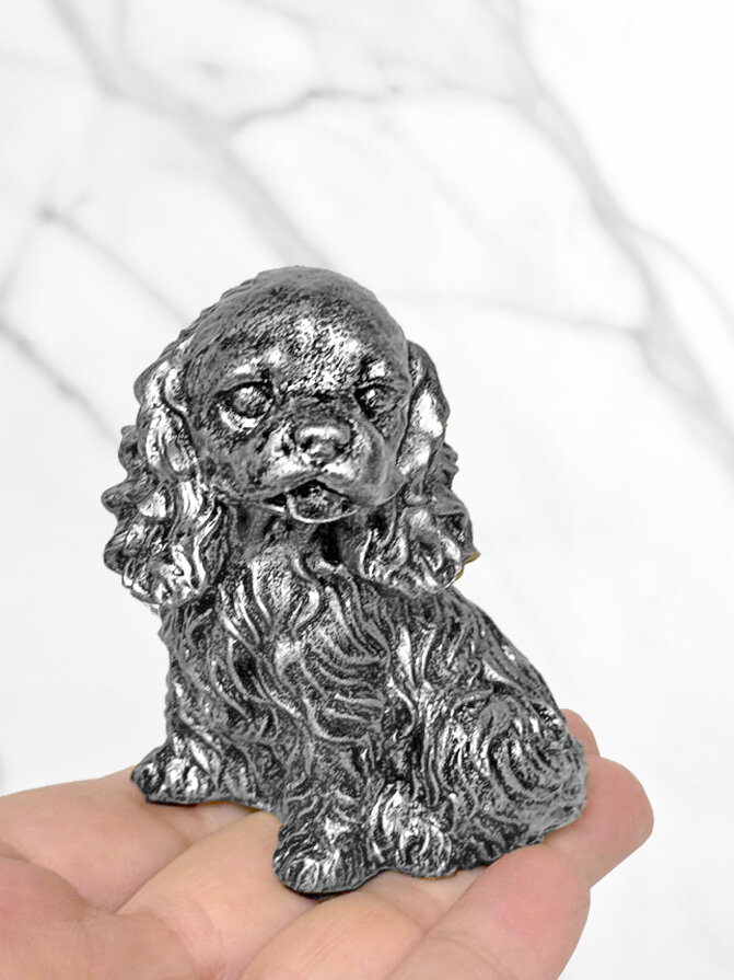 Статуэтка "Кокер спаниель", ручная работа, полистоун, 7см, цвет серебро