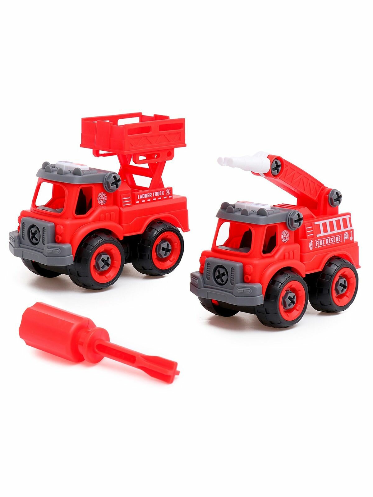 Пластиковый винтовой конструктор "Пожарный транспорт" для мальчика с отверткой, детский игровой набор, развивающая игрушка для малышей, сборная модель, собери сам, 59 деталей, в комплекте 2 шт.