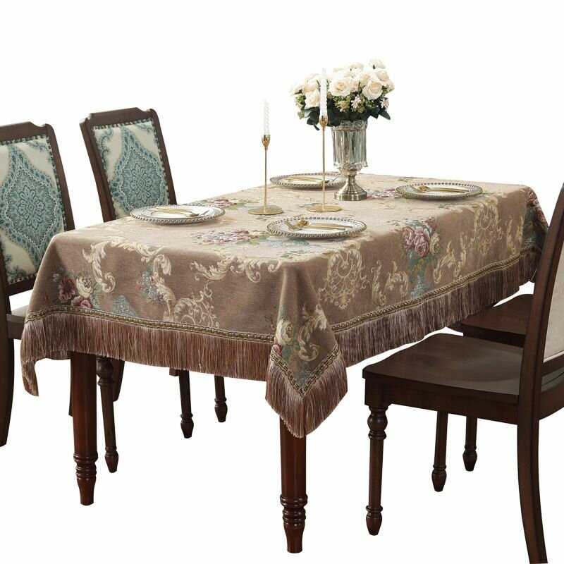Скатерть AiWinsure, Скатерть на стол Синель жаккардовая ткань с бахромой, в европейском винтажном стиле