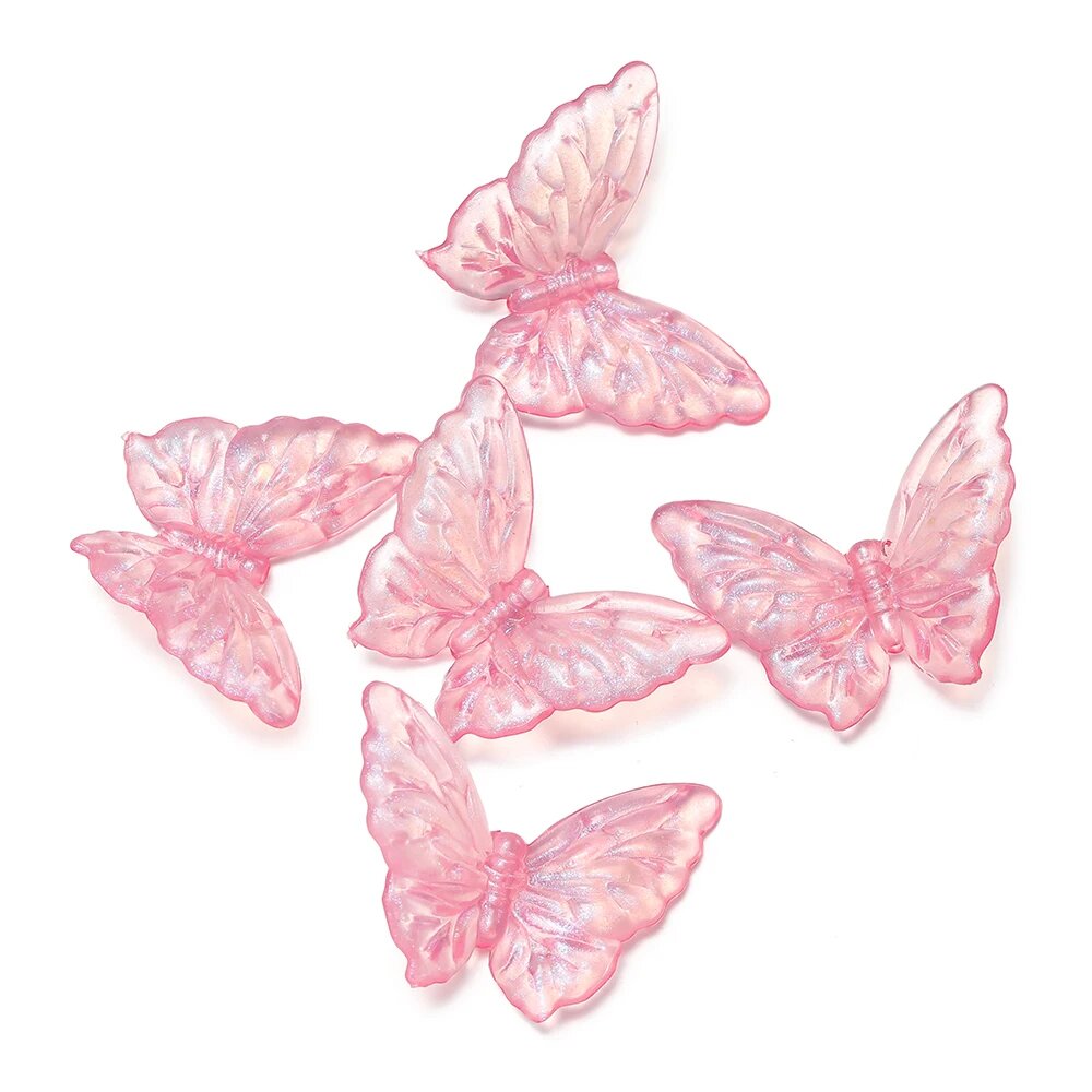 Акриловые бусины бабочки AB цвета 37,5 мм 10 шт. Розовый, Rose red