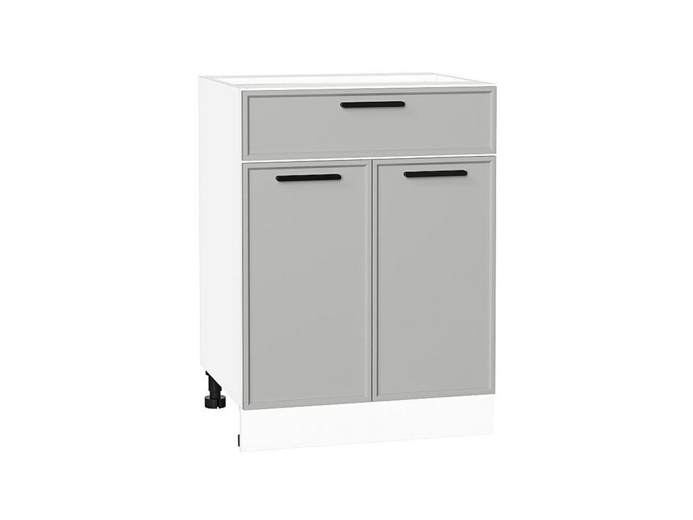 VVT Шкаф нижний с 2-мя дверцами и ящиком Фрейм Белый, Grey Silk, 600 В*Ш*Г 816*600*484, фасад МДФ Grey Silk, корпус Белый Grey Silk