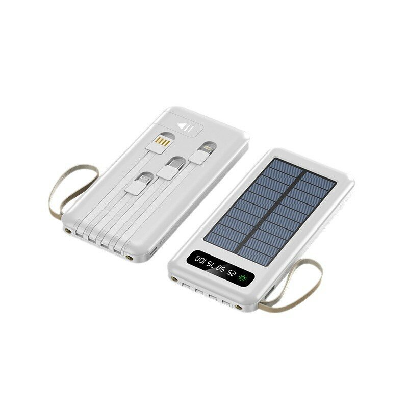 Аккумулятор Power Bank, солнечная зарядка, 20000мАч, с кабелем, чёрный, белый