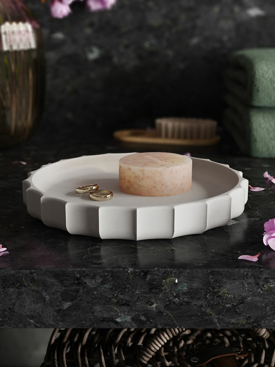 Поднос для ванной, подставка для косметики, 17х17 см. серая матовая.