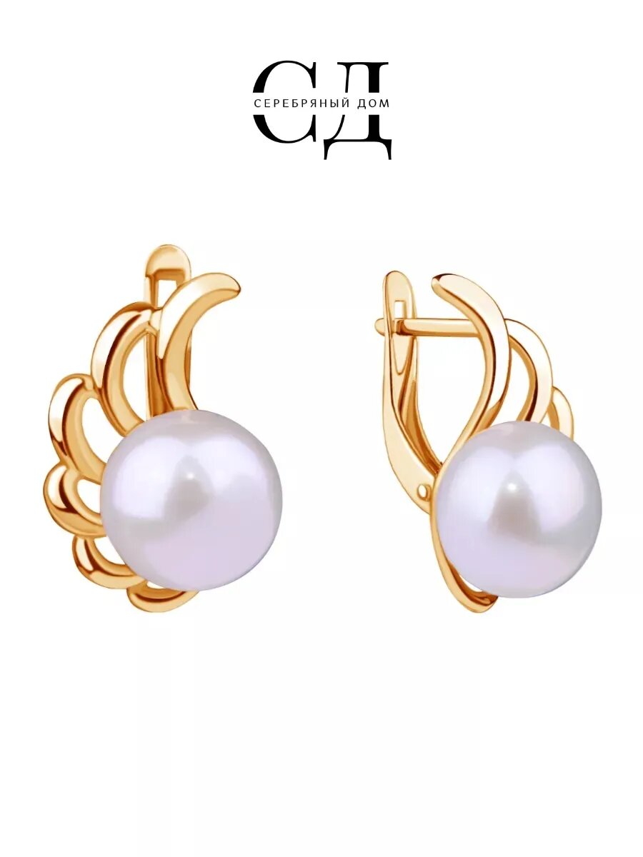 Серьги Серебряный Дом, серебро, 925, 585 проба, золочение, жемчуг