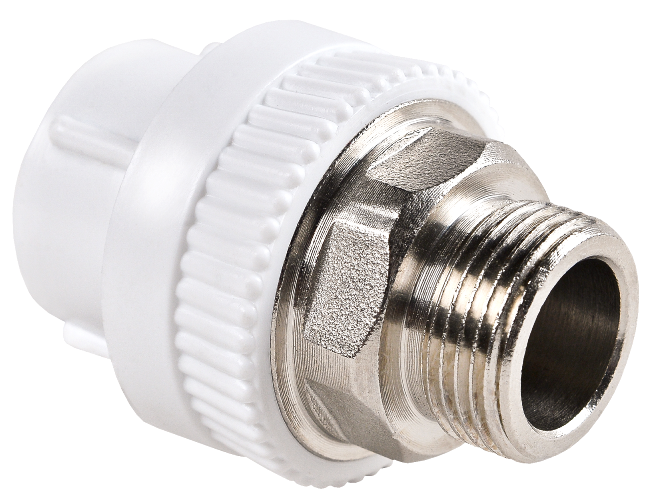 Муфта комбинированная РВК с наружной резьбой полипропиленовая, белая, диаметр подключения 40мм, резьба 1.1/4дюйма / фитинги