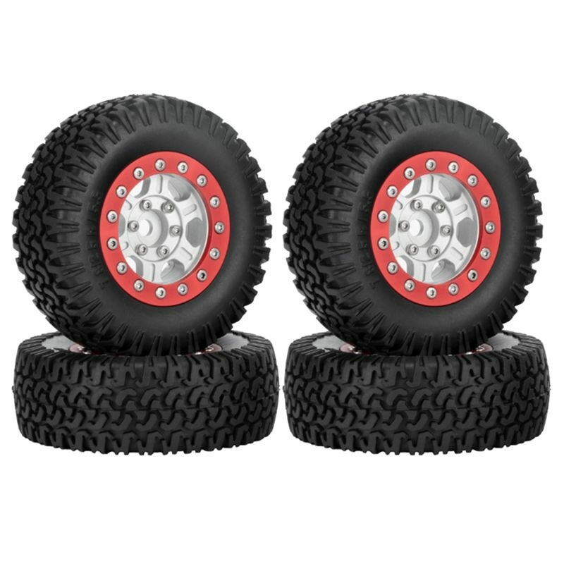 4 шт 76Mm 1.55 Комплект металлических колесных дисков Beadlock совместим с 1/10 RC Crawler Car Axial Jr D90, серебристый + красный край